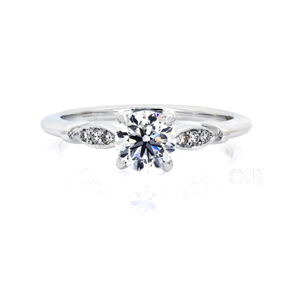 Laura Vintage Inspired White Gold Engagement Ring with Round Diamond ...