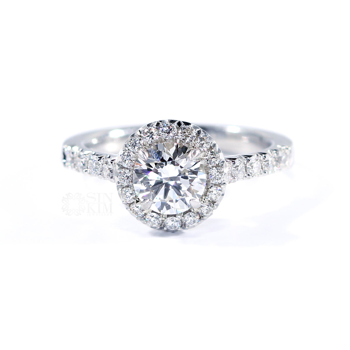 Vicky Ring: Round Diamond Set in Platinum Diamond Halo Engagement Ring ...
