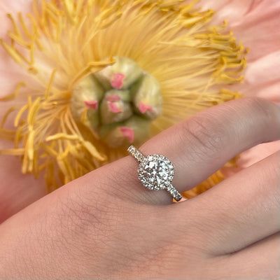 Vicky Ring: Round Diamond Set in Platinum Diamond Halo Engagement Ring ...