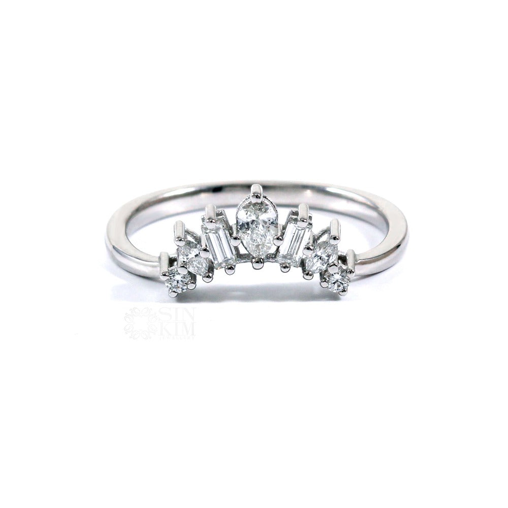 Janice Band: Diamond Crown Wedding Ring in White Gold Fitted Band – Sin ...