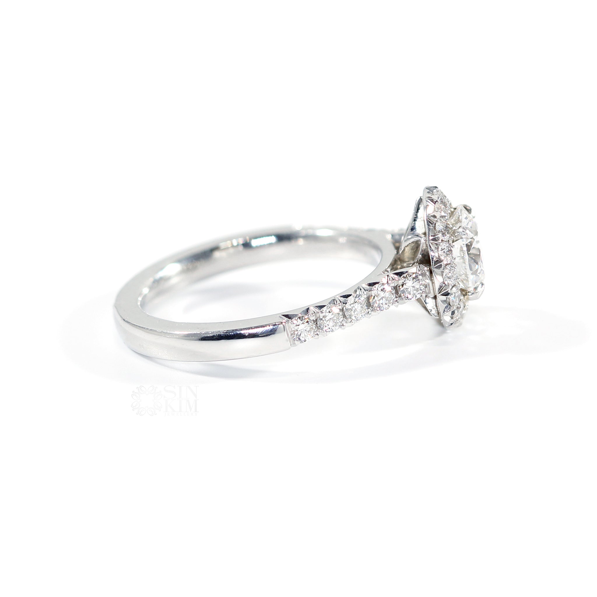 Vicky Ring: Round Diamond Set in Platinum Diamond Halo Engagement Ring ...
